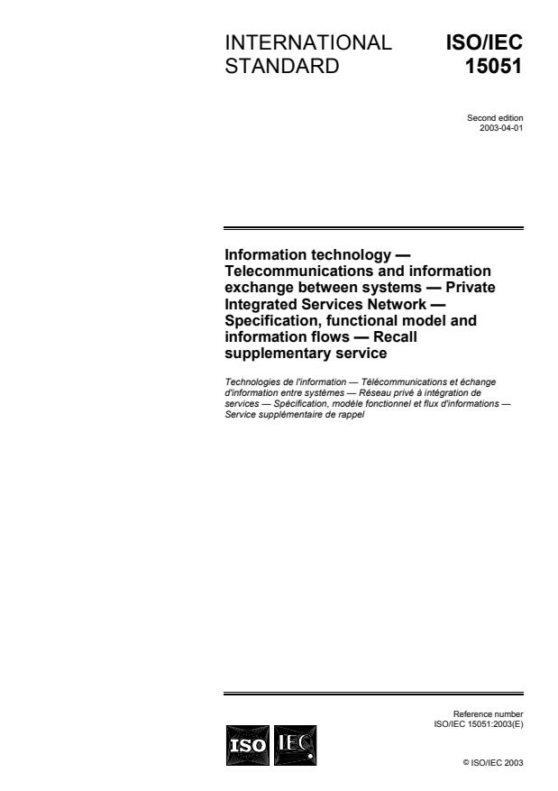 ISO/IEC 15051:2003 - Information technology — Telecommunications and information exchange between