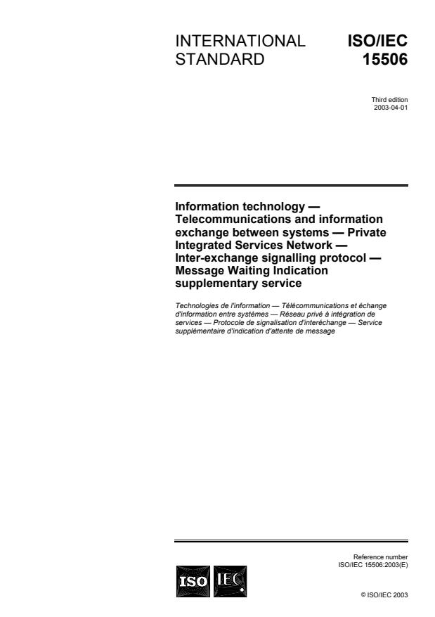 ISO/IEC 15506:2003 - Information technology — Telecommunications and information exchange between