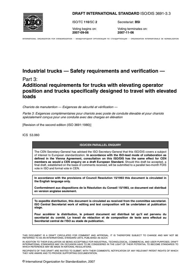 ISO/DIS 3691-3.2 - Industrial trucks -- Safety requirements and verification