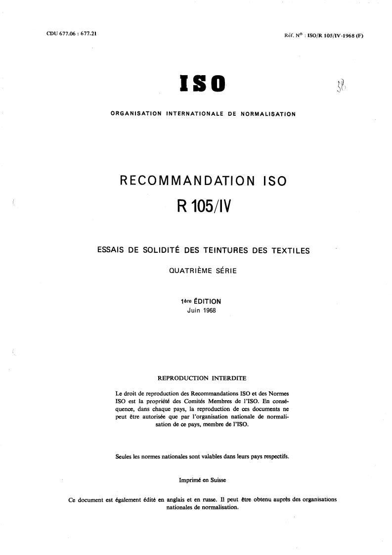 ISO/R 105-4:1978 - Withdrawal of ISO/R 105/IV-1968