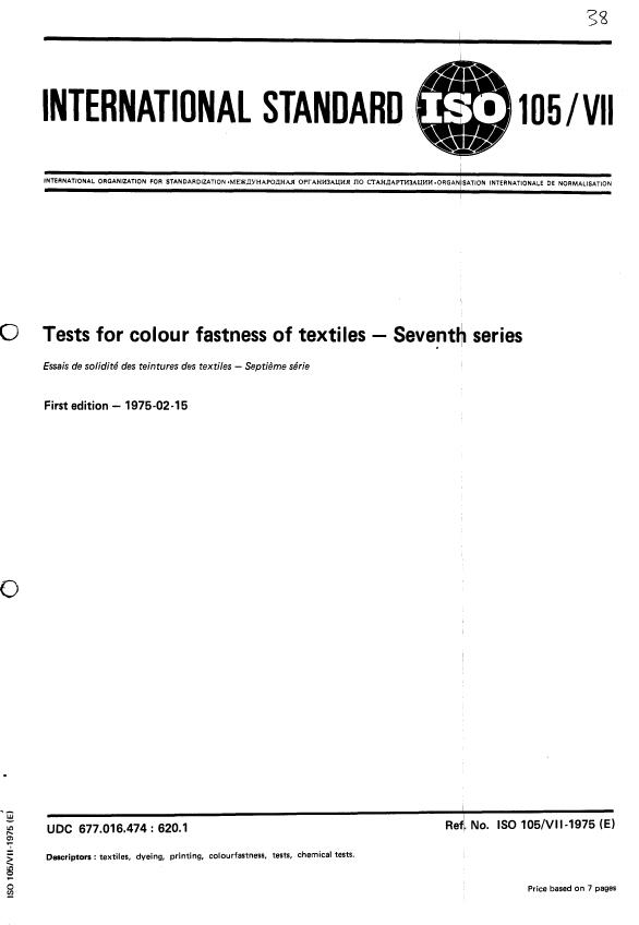 ISO/R 105-7:1975 - Withdrawal of ISO 105/VII-1975