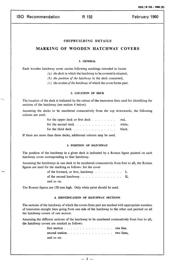 ISO/R 152:1960 - Withdrawal of ISO/R 152-1960