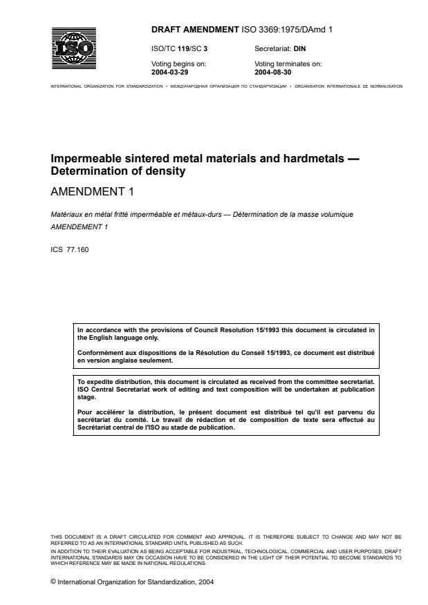 ISO 3369:1975/DAmd 1 - ISO 3369:1975/DAmd 1