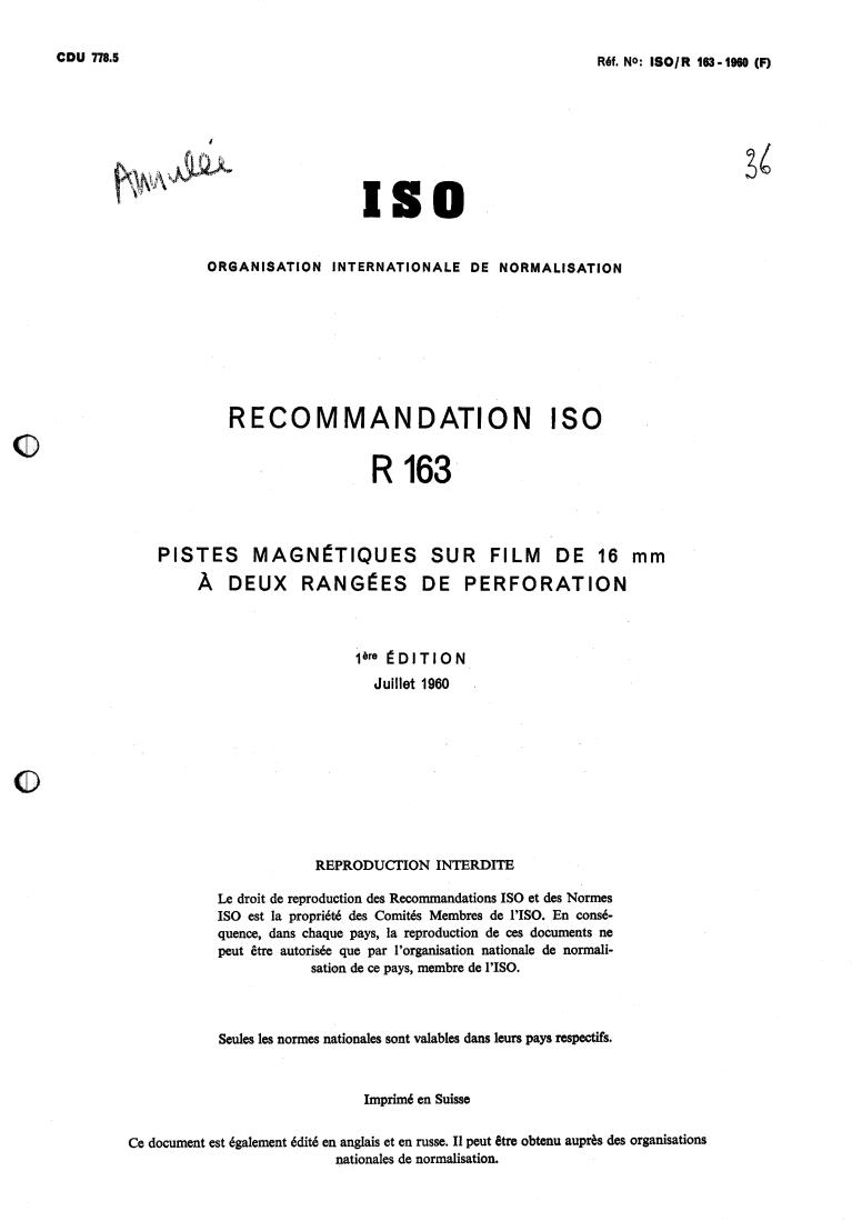 ISO/R 163:1960 - Withdrawal of ISO/R 163-1960