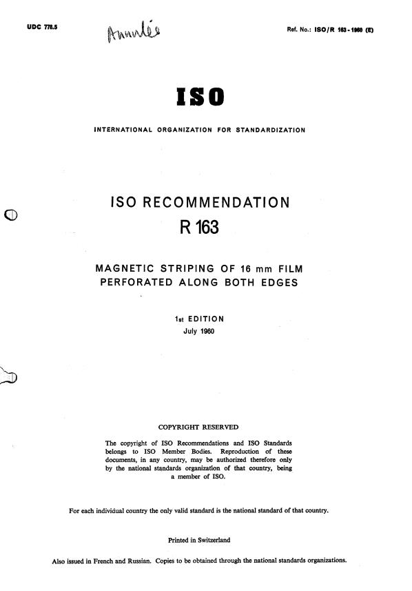 ISO/R 163:1960 - Withdrawal of ISO/R 163-1960