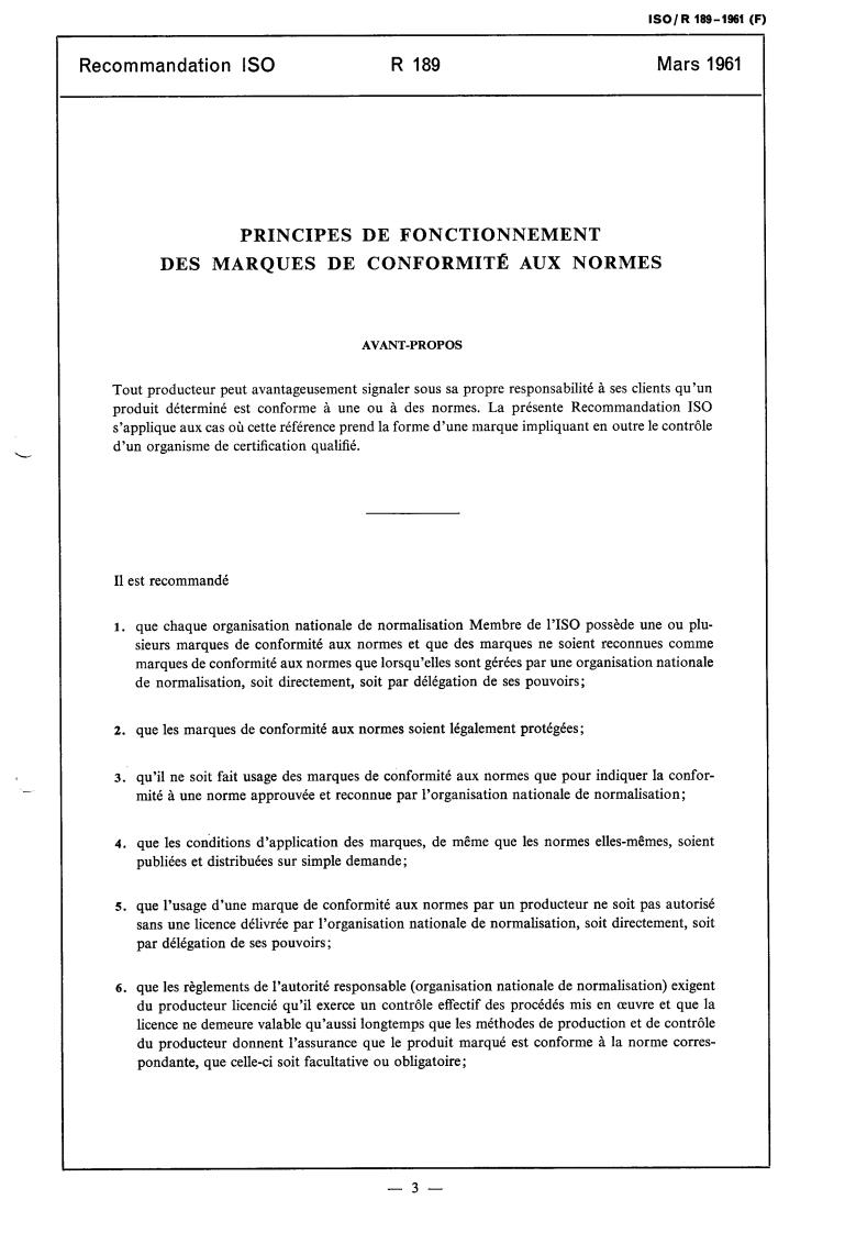 ISO/R 189:1961 - Withdrawal of ISO/R 189-1961