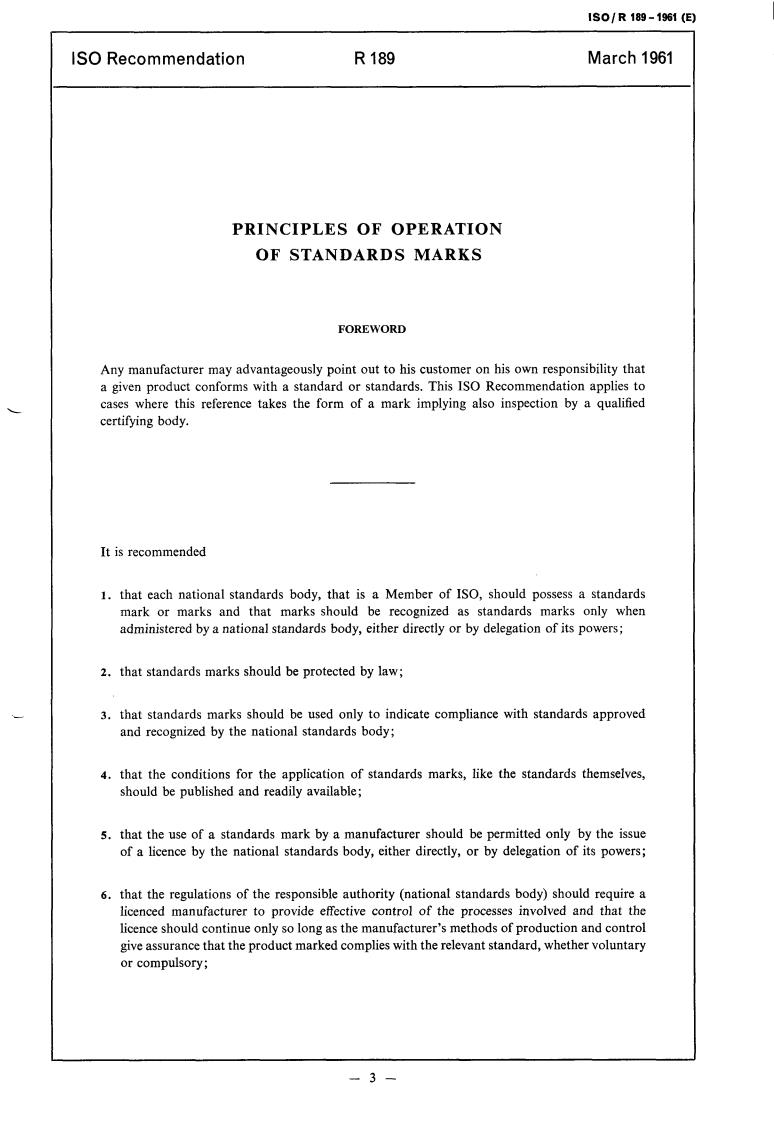 ISO/R 189:1961 - Withdrawal of ISO/R 189-1961