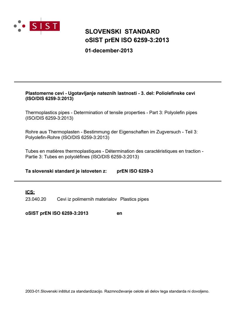 EN ISO 6259-3:2015 - Thermoplastics pipes - Determination of tensile ...