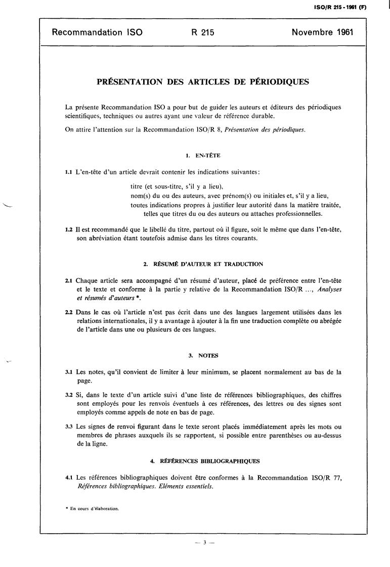ISO/R 215:1961 - Presentation of contributions to periodicals
