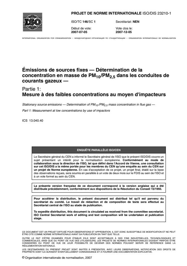 ISO/DIS 23210-1 - Stationary source emissions -- Determination of PM10 ...