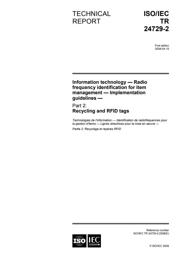 ISO/IEC TR 24729-2:2008 - Information technology — Radio frequency identification for item