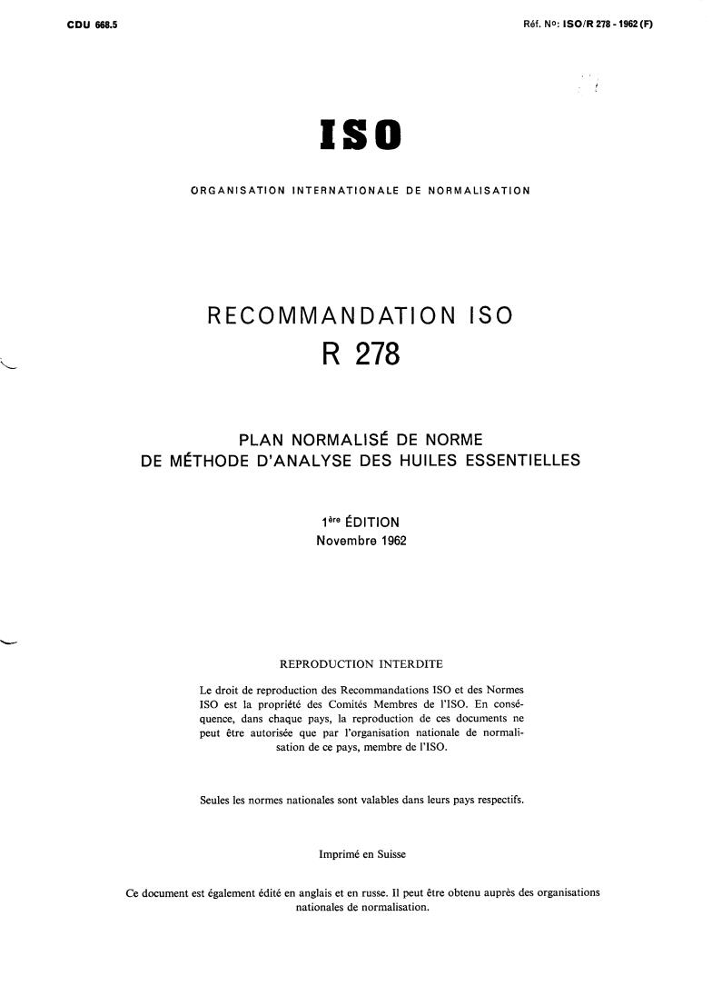 ISO/R 278:1962 - Withdrawal of ISO/R 278-1962