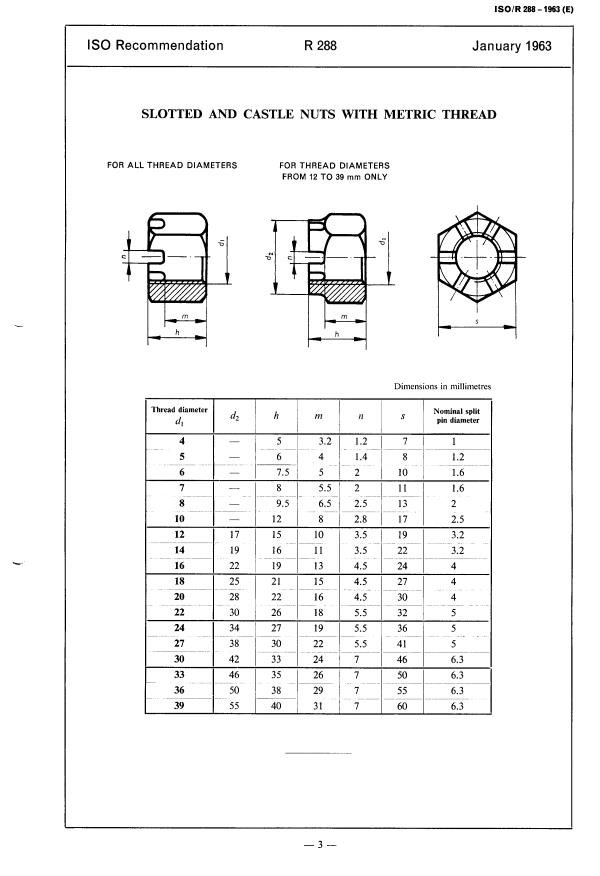 ISO/R 288-1:1963 - Slotted and castle nuts with metric thread