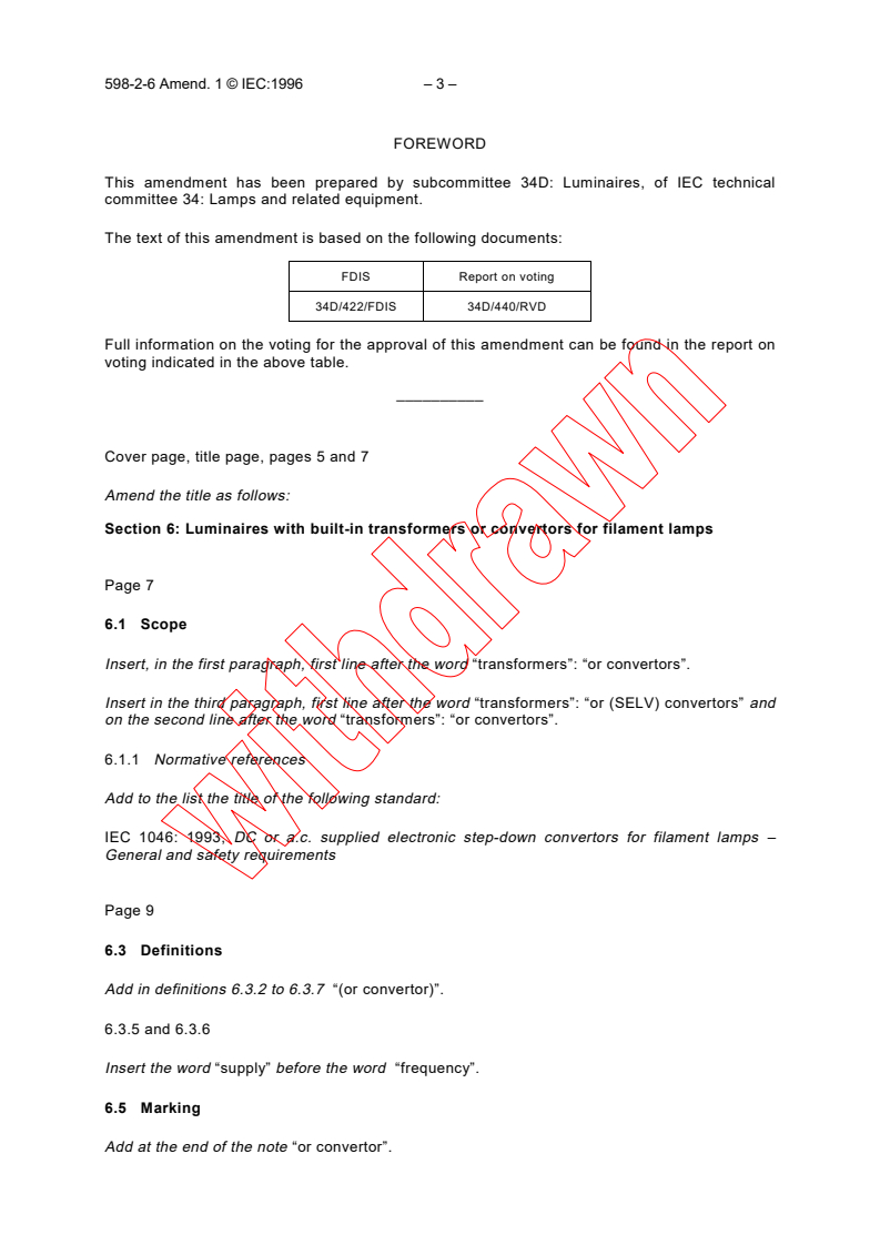 IEC 60598-2-6:1994/AMD1:1996 - Amendment 1 - Luminaires - Part 2: Particular requirements - Section