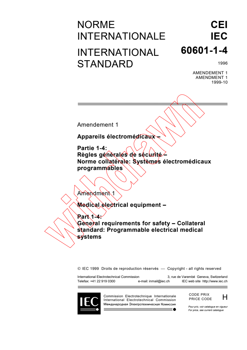 IEC 60601-1-4:1996/AMD1:1999 - Amendment 1 - Medical electrical ...