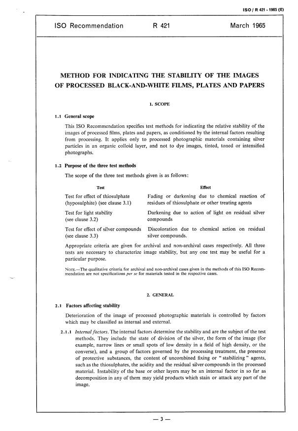 ISO/R 421:1965 - Withdrawal of ISO/R 421-1965