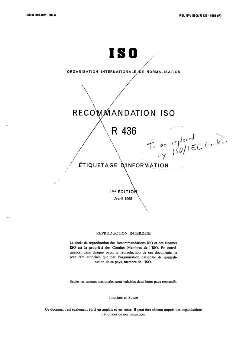 ISO/R 436:1965 - Withdrawal of ISO/R 436-1965