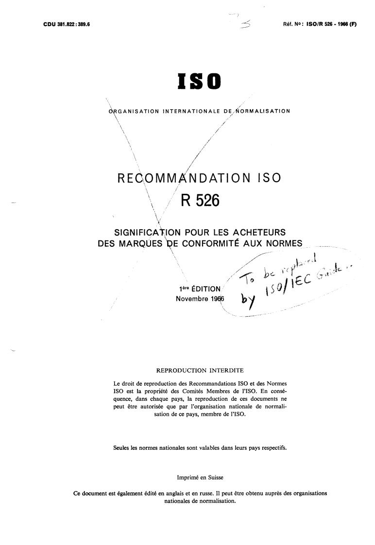 ISO/R 526:1966 - Withdrawal of ISO/R 526-1966