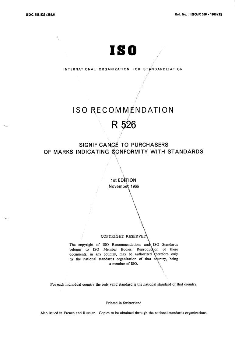 ISO/R 526:1966 - Withdrawal of ISO/R 526-1966