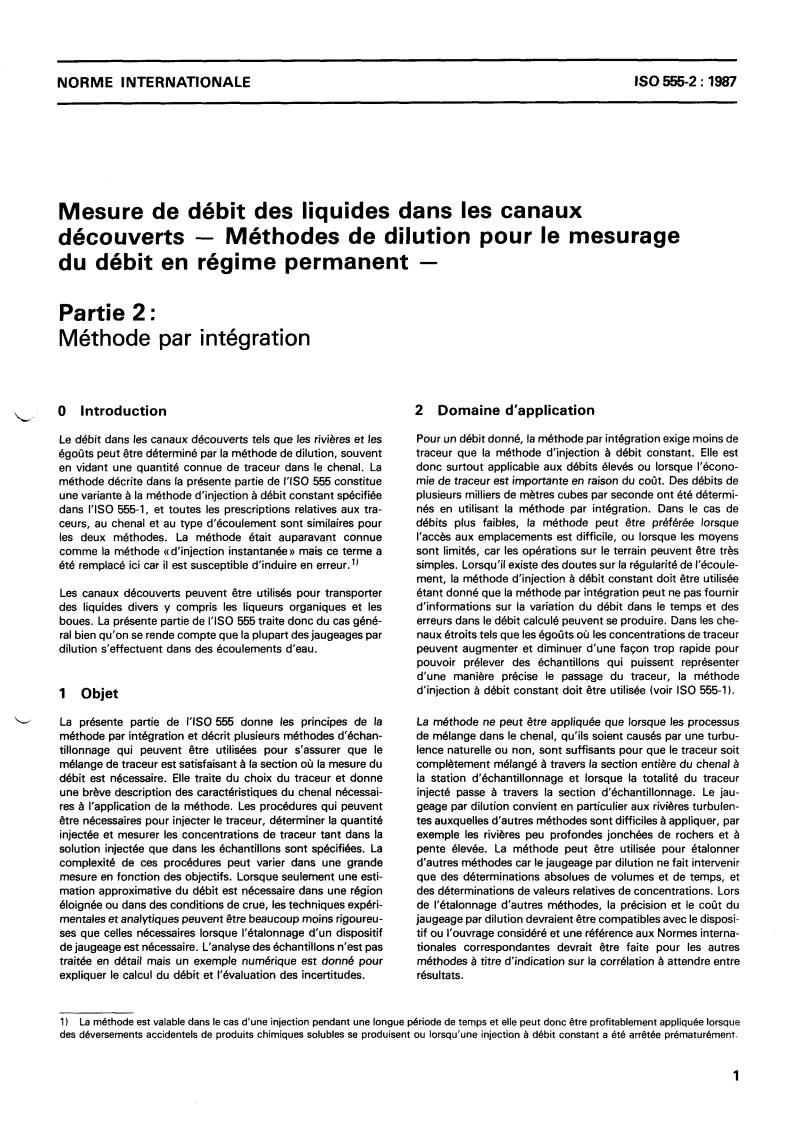 ISO 555-2:1987 - Liquid flow measurement in open channels — Dilution methods for the measurement of