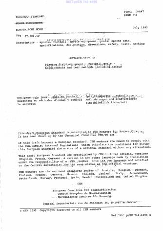 EN 748:1995 - Playing field equipment - Football goals - Requirements ...