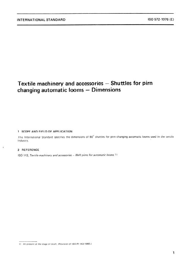 ISO 572:1976 - Textile machinery and accessories — Shuttles for pirn ...
