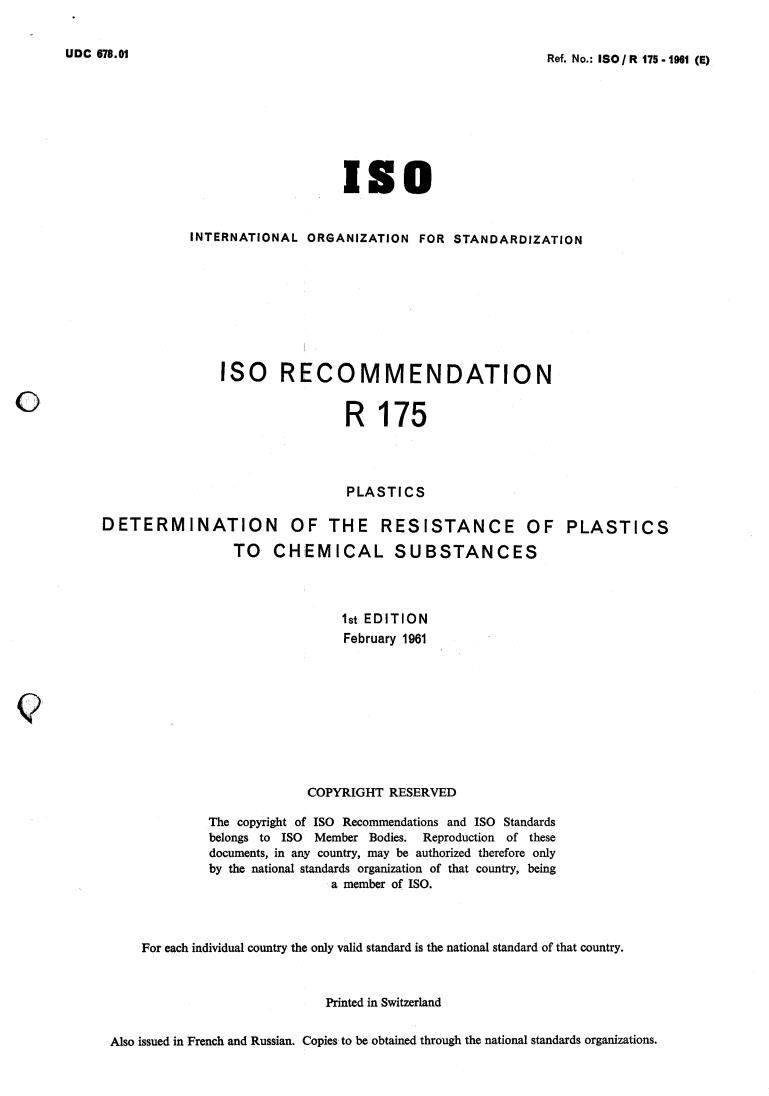 ISO/R 175:1961 - Title missing - Legacy paper document
