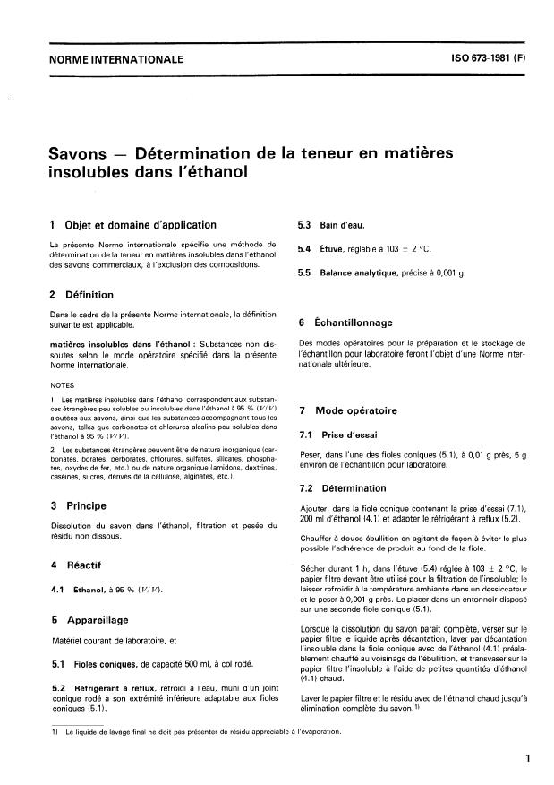 ISO 673:1981 - Soaps — Determination of content of ethanol-insoluble matter