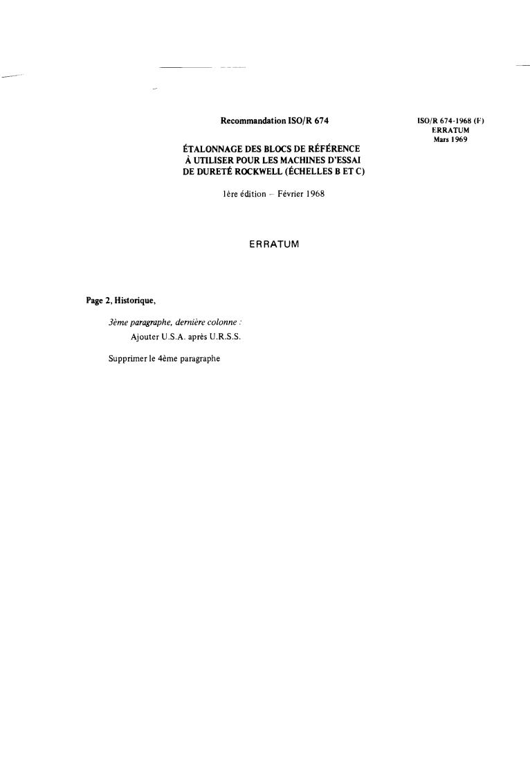 ISO/R 674:1968 - Calibration of standardized blocks to be used for Rockwell B and C scale hardness