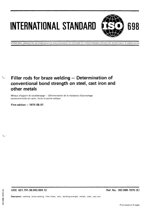ISO 698:1975 - Filler rods for braze welding — Determination of ...