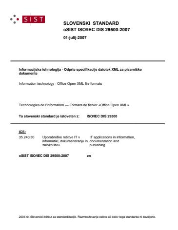 ISO/IEC DIS 29500 - Information technology -- Office Open XML file formats