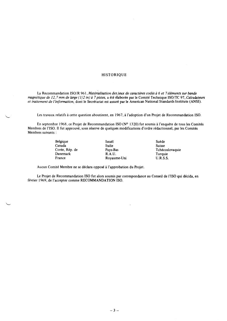ISO/R 961:1969 - Withdrawal of ISO/R 961-1969