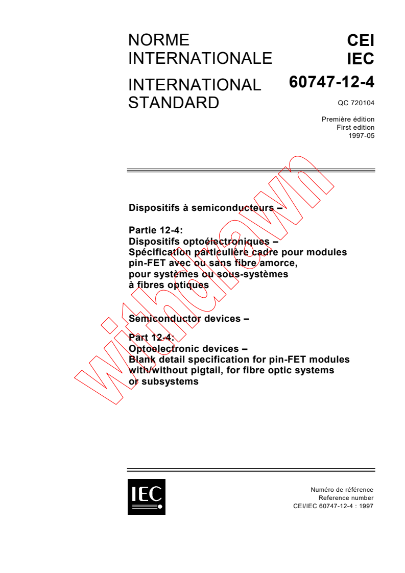 IEC 60747-12-4:1997 - Semiconductor devices - Part 12-4: Optoelectronic ...