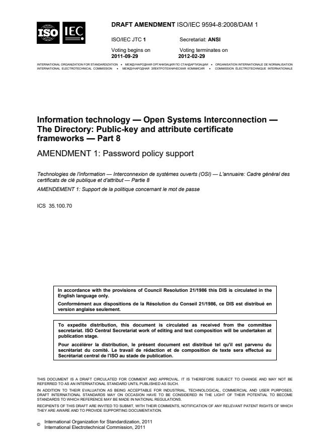 ISO/IEC 9594-8:2008/DAmd 1 - Password policy support