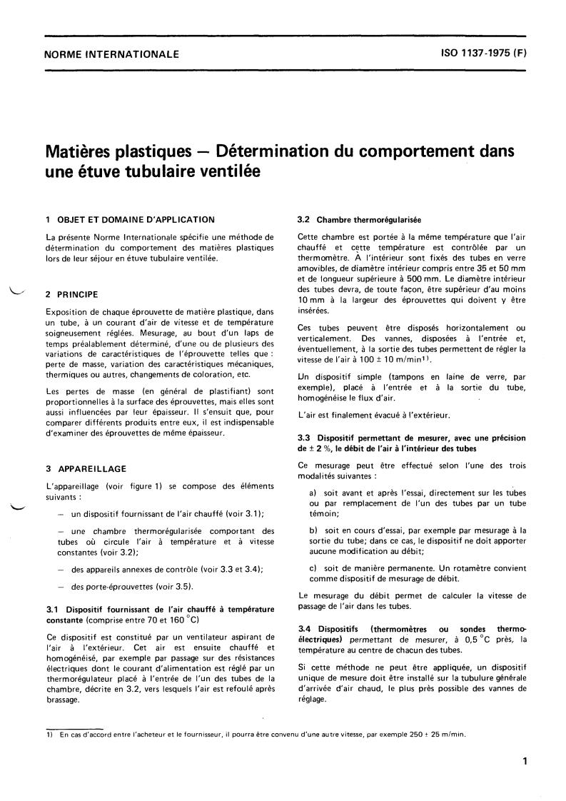 ISO 1137:1975 - Plastics — Determination of behaviour in a ventilated ...