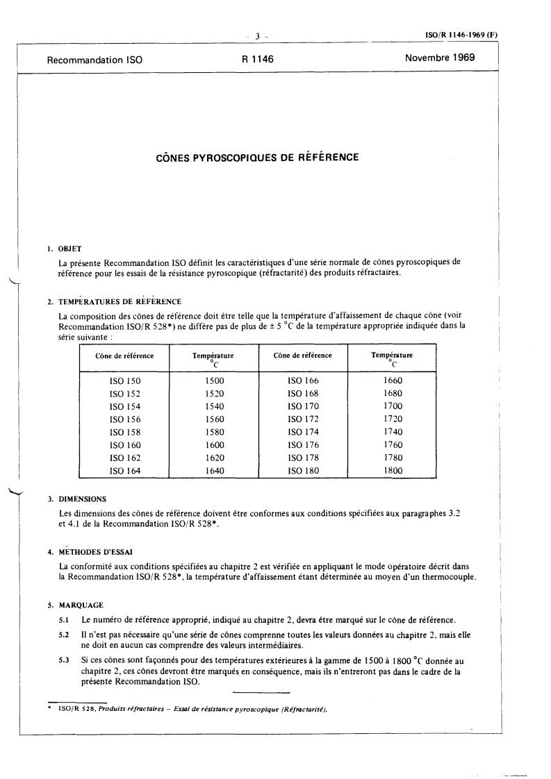 ISO/R 1146:1969 - Pyrometric reference cones