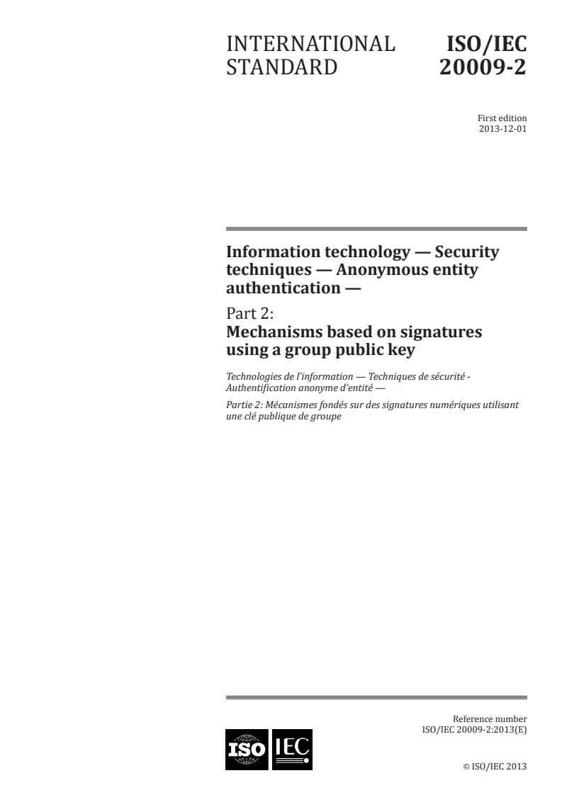 ISO/IEC 20009-2:2013 - Information technology — Security techniques — Anonymous entity