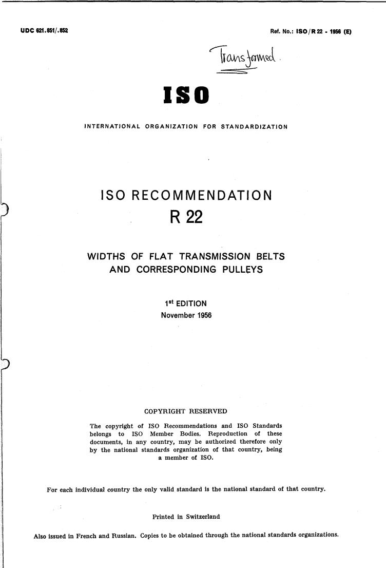 ISO/R 22:1956 - Title missing - Legacy paper document