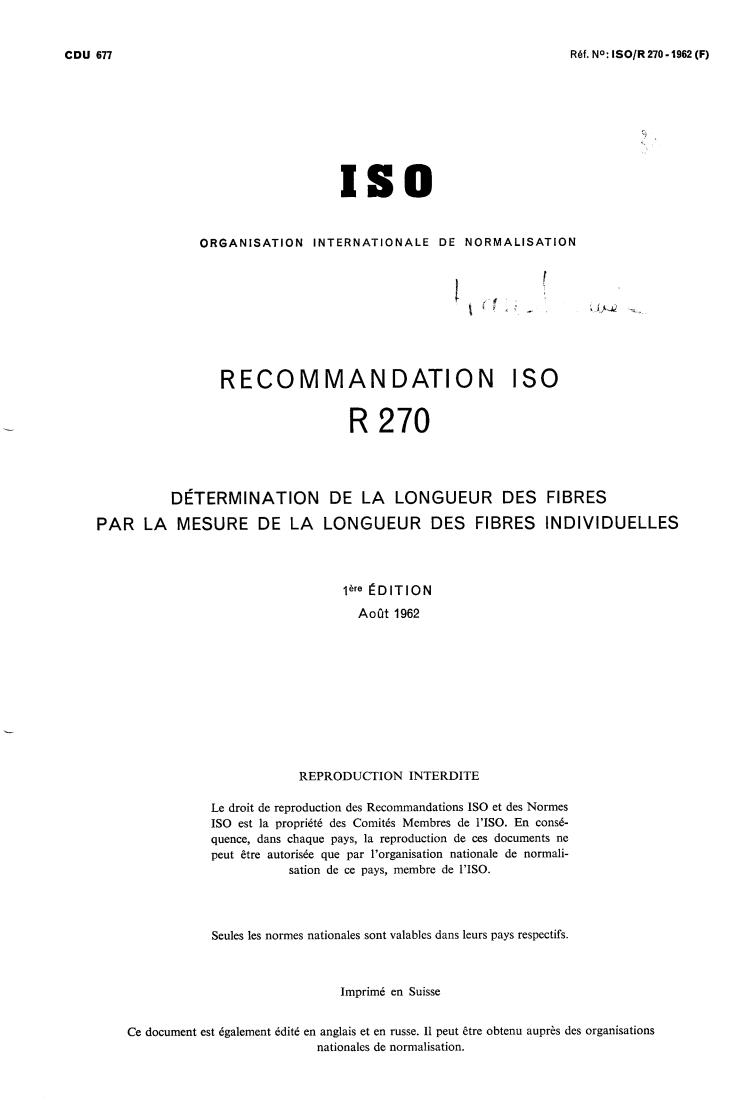 ISO/R 270:1962 - Title missing - Legacy paper document