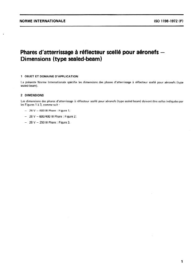 ISO 1198:1972 - Sealed-beam landing lamps for aircraft — Dimensions