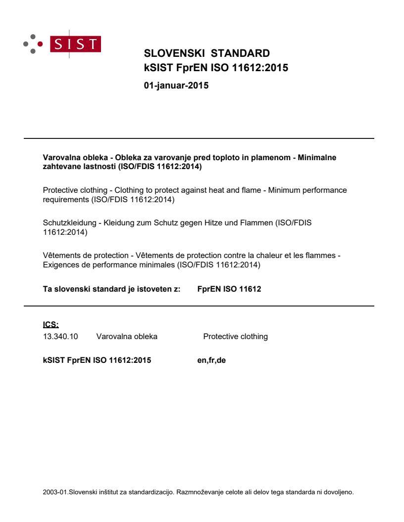 EN ISO 11612:2015 - Protective clothing - Clothing to protect against ...