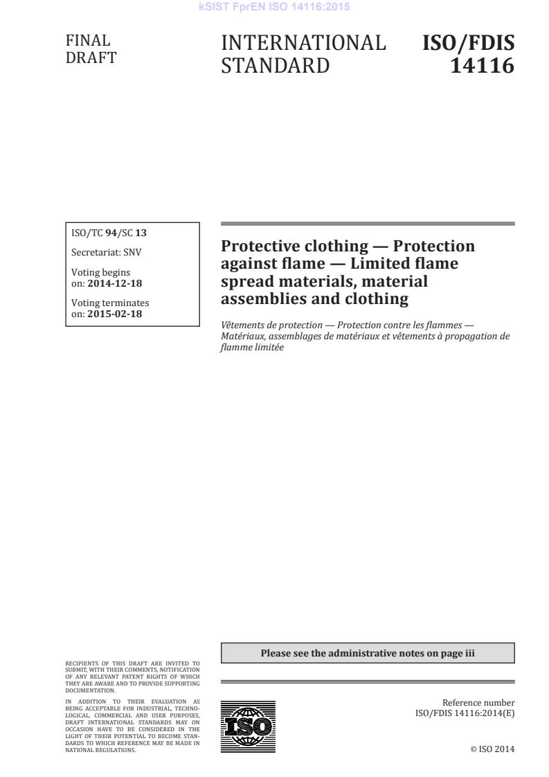 EN ISO 14116:2015 - Protective clothing - Protection against flame ...