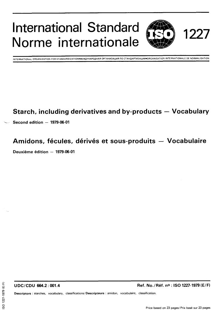 ISO 1227:1979 - Starch, including derivatives and by-products — Vocabulary