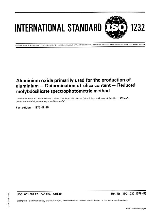ISO 1232:1976 - Aluminium oxide primarily used for the production of aluminium — Determination of