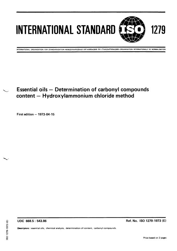 ISO 1279:1973 - Essential oils — Determination of carbonyl compounds ...