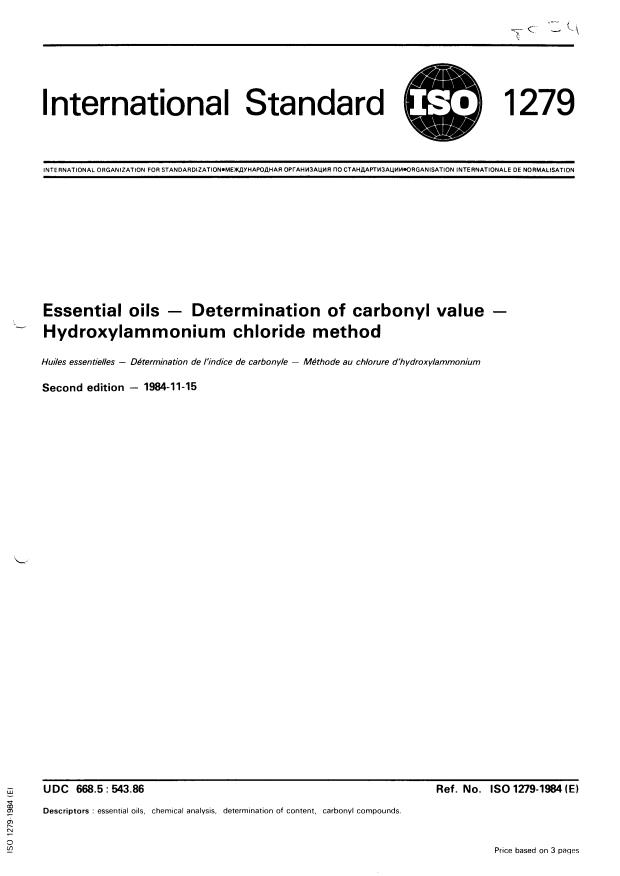 ISO 1279:1984 - Essential oils — Determination of carbonyl value ...
