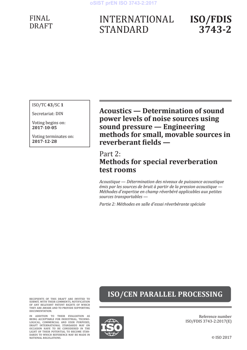 EN ISO 3743-2:2019 - Acoustics - Determination of sound power levels of noise sources using sound