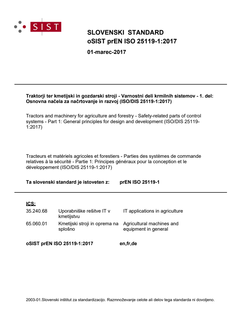 EN ISO 25119-1:2018 - Tractors and machinery for agriculture and ...