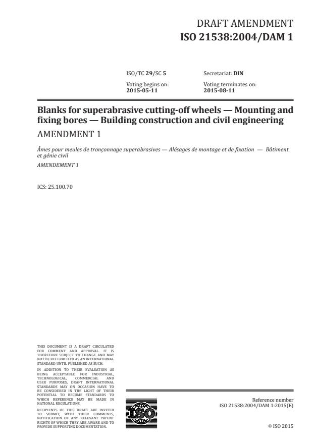 ISO 21538:2004/DAmd 1 - ISO 21538:2004/DAmd 1