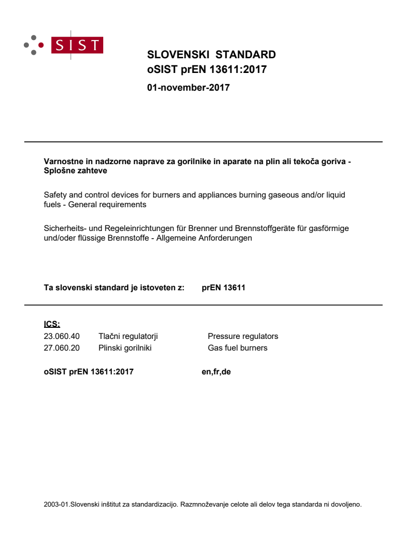 EN 13611:2019 - Safety and control devices for burners and appliances burning gaseous and/or liquid